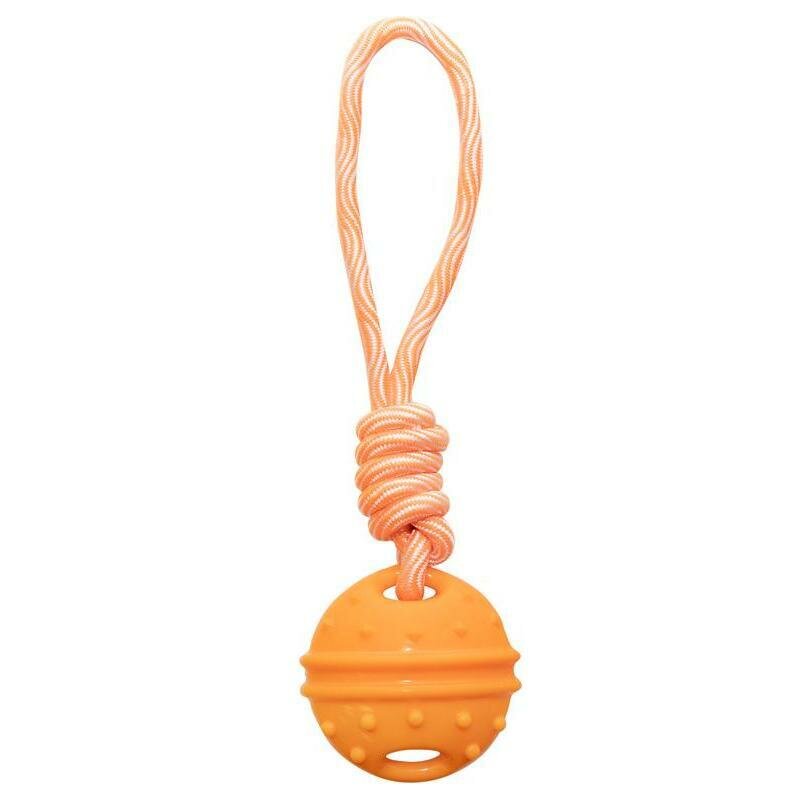 Игрушка для собак из термопластичной резины "Апельсин с веревкой", d77/290мм, Triol