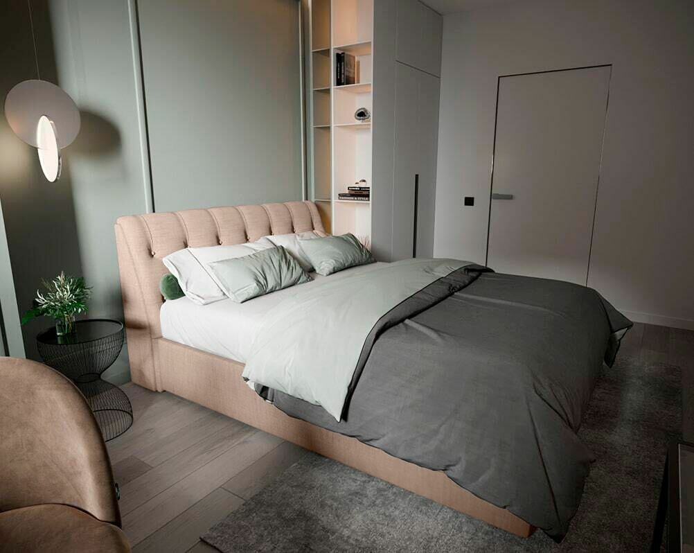 Двуспальная кровать 180x200, Ariel, с мягким изголовьем, с ящиком, велюр, бежевый