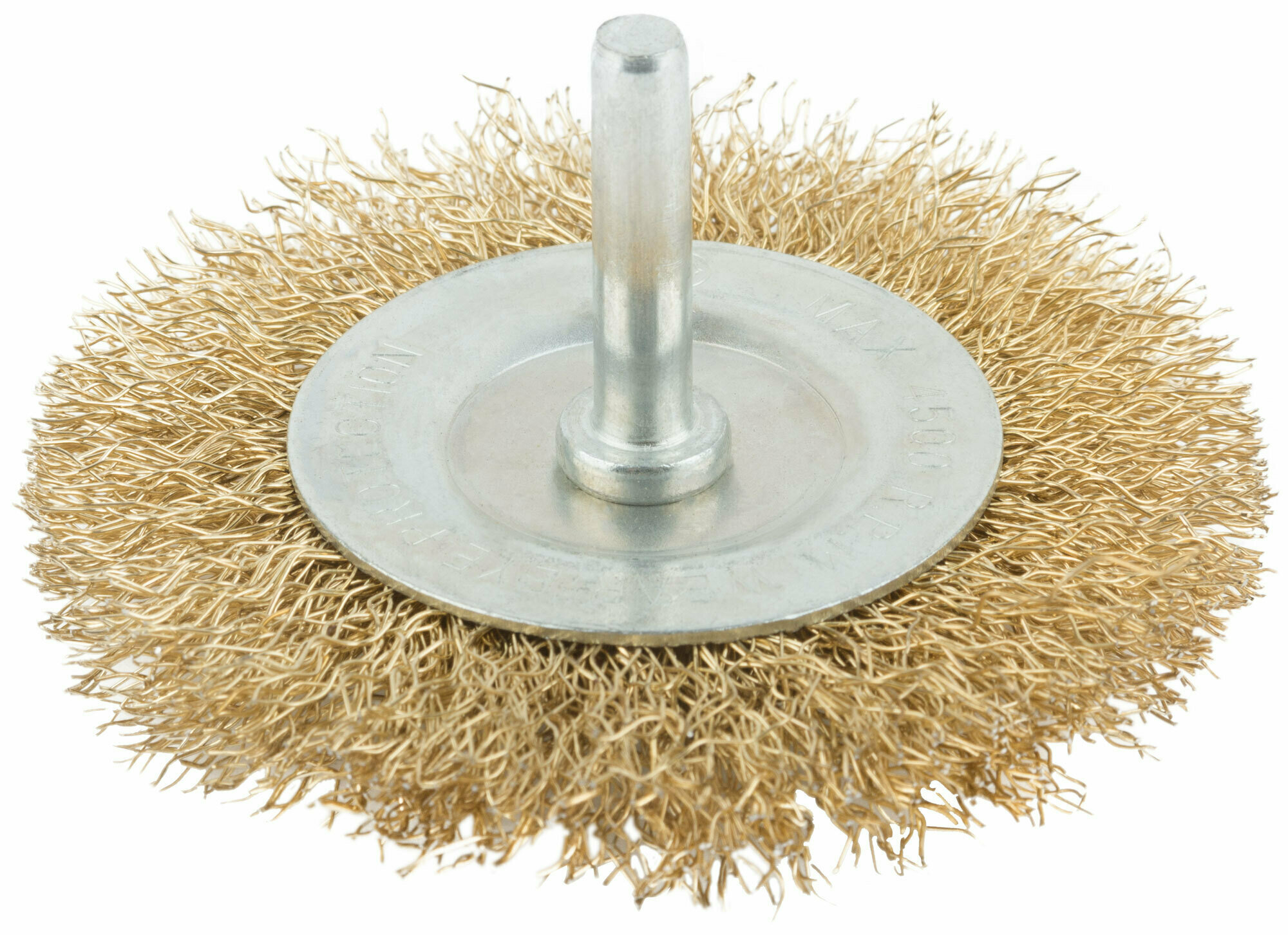 Корщетка, тип "колесо", со штифтом, стальная латунированная волнистая проволока 75 мм