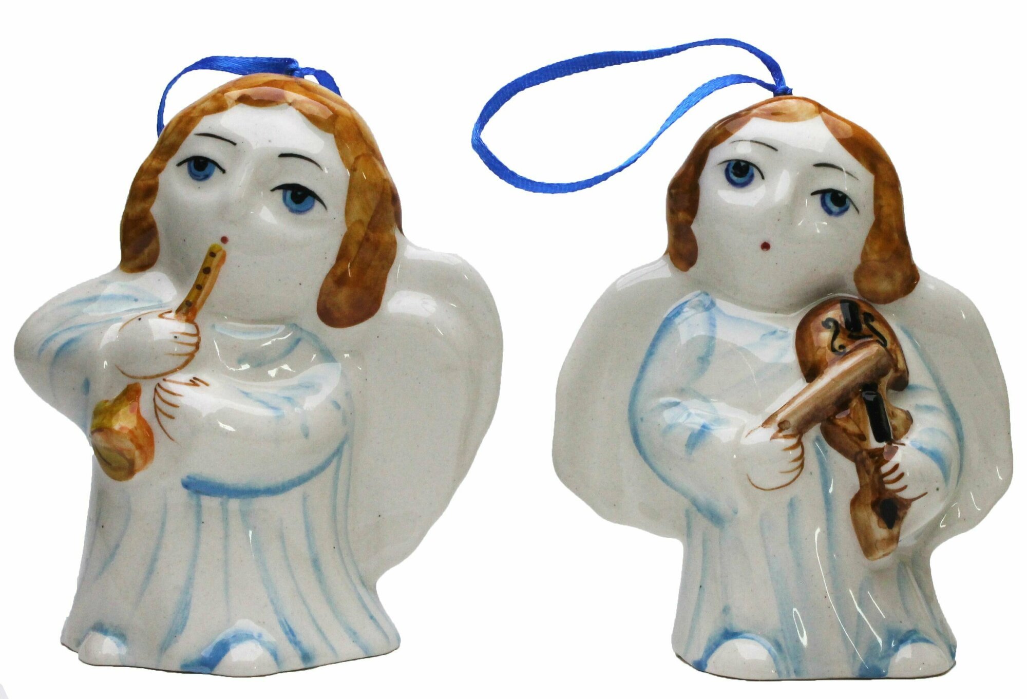 "Рождественские Ангелы" 2 штуки в картонной коробке Набор керамических елочных игрушек украшений цветная коллекция