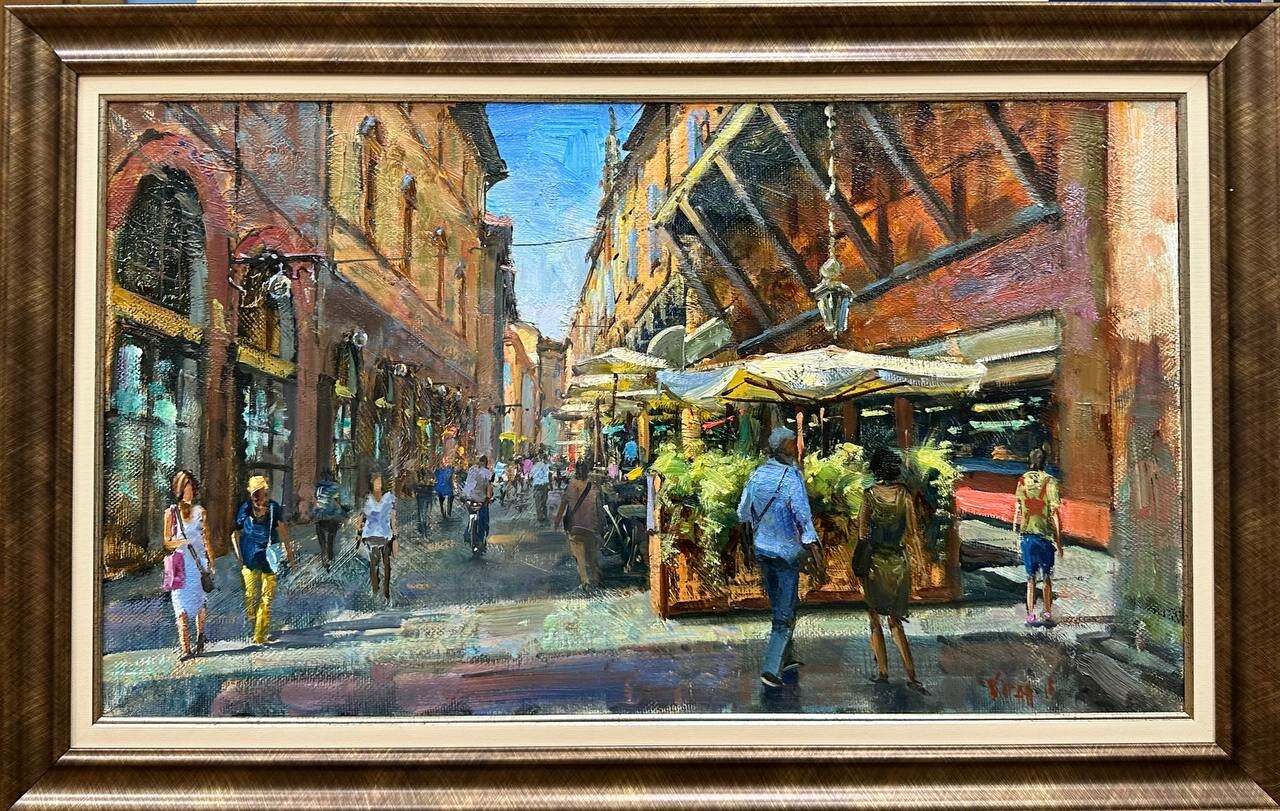 Картина маслом, городской пейзаж "Старая Болонья"