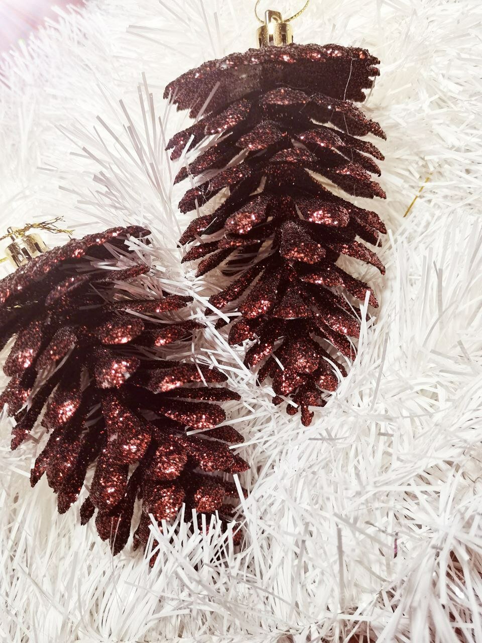 Новогодние украшение на елку "Шишки", блестящие, коричневый цвет, 2 шт