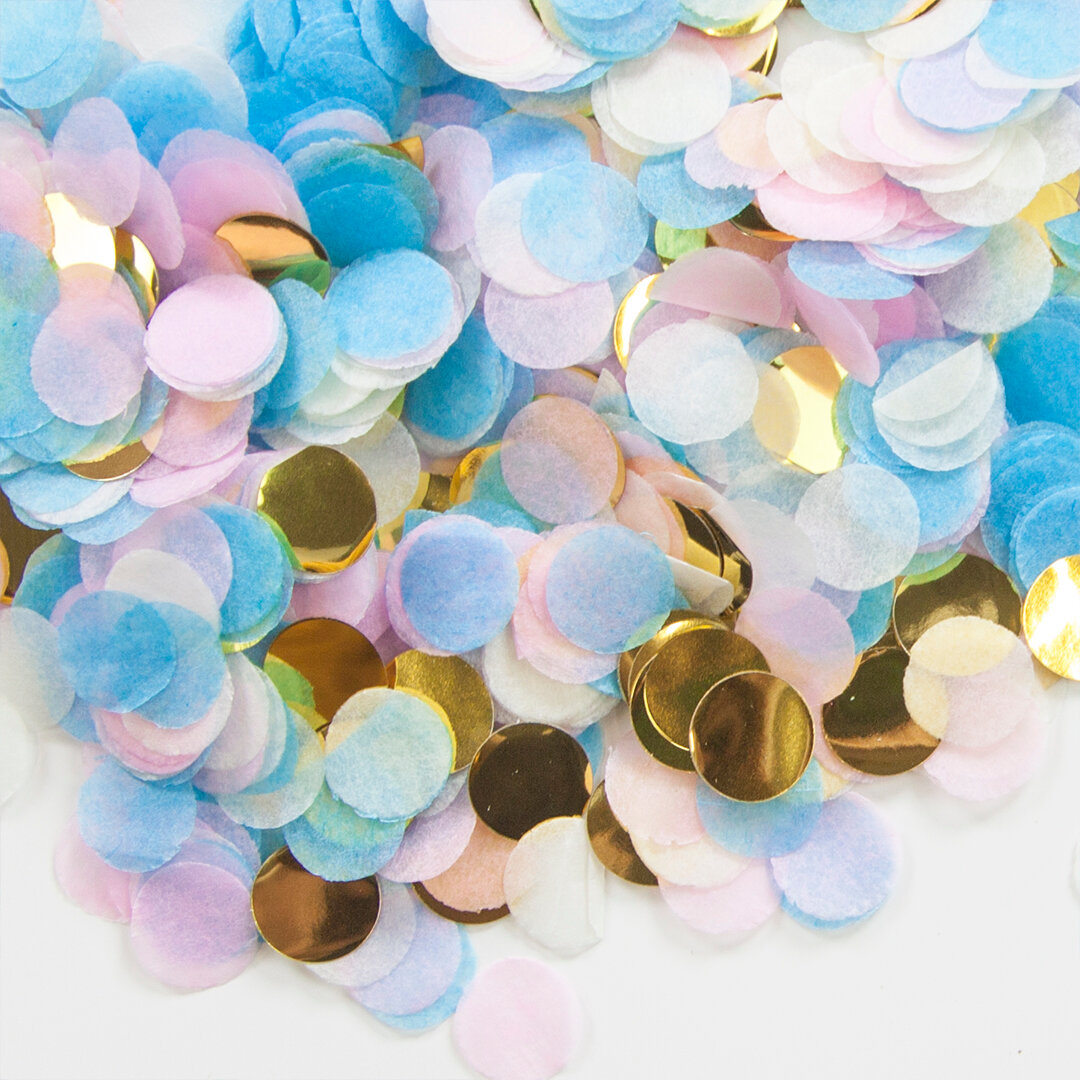 Конфетти купаж, Круг, фольга и тишью, Розово-голубой микс, М