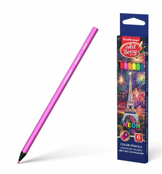 Карандаши цветные Erich Krause ArtBerry Neon, 6 цветов в картонной упаковке