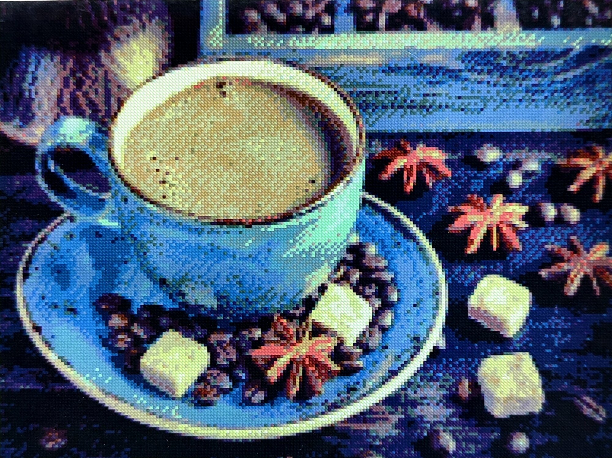 Алмазная мозаика квадратные стразы 40*50 "натюрморт Подсолнухи с фруктами "полевые цветы, букет. Кофе, чашки