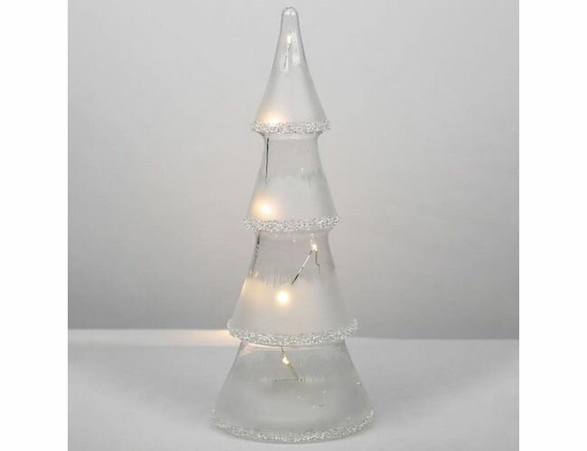 Светящееся украшение ледяная ёлочка, стекло, тёплые белые микро LED-огни, 8х22.5 см, батарейки, Peha Magic GF-16320