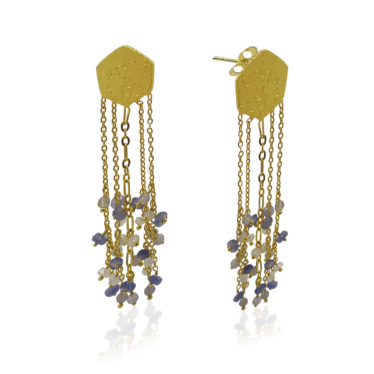 Серьги, серебро, 925 проба, танзанит, лабрадорит, лунный камень