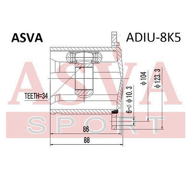 ASVA ADIU-8K5 (4H0498103A / 4H0498103AV / 4H0498103AX) шрус внутренний
