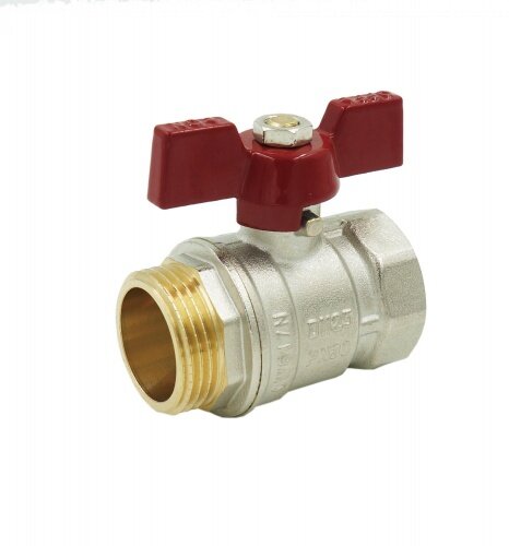 Кран шаровой «STANDARD» (бабочка красная) никель 1" г/ш TIM BV204-4N