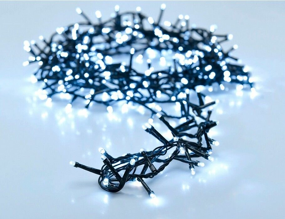 Светодиодная гирлянда на катушке 25 м, 1250 холодных белых LED ламп, зеленый ПВХ, контроллер, таймер, IP44, Koopman International