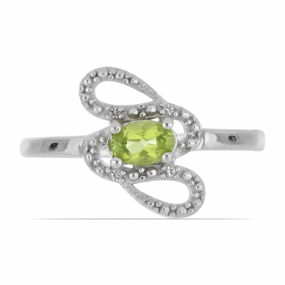 Кольцо тонкое, серебро, 925 проба, родирование, топаз, перидот