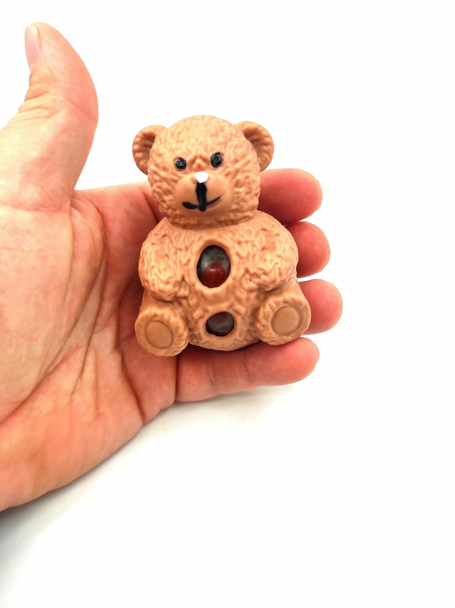 Игрушка антистресс мишка коричневый с цветными орбизами