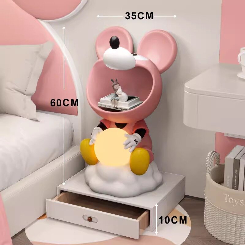 Детская тумбочка со светильником Souris (Розовый с ящиком)