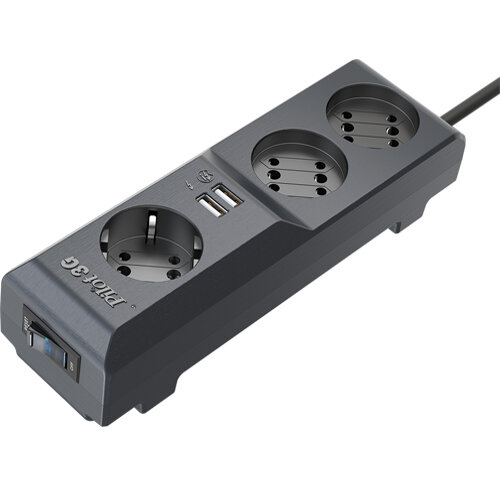 Сетевой фильтр Pilot 3G 3 комбо-розетки GP 2.5КВт зарядка 2 порта USB-A 2A - 3м чёрный