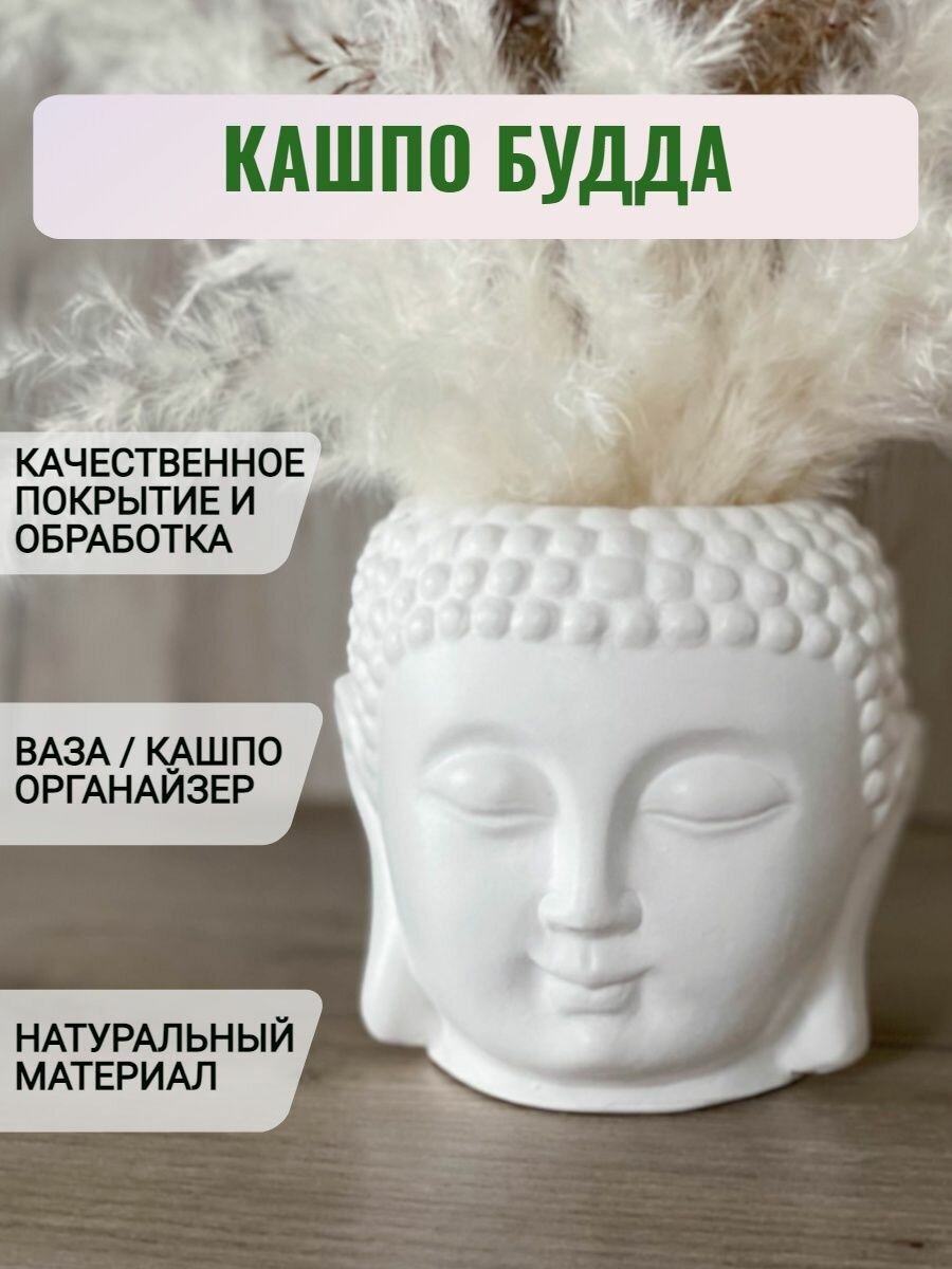 Кашпо для суккулентов и кактусов голова будда из гипса