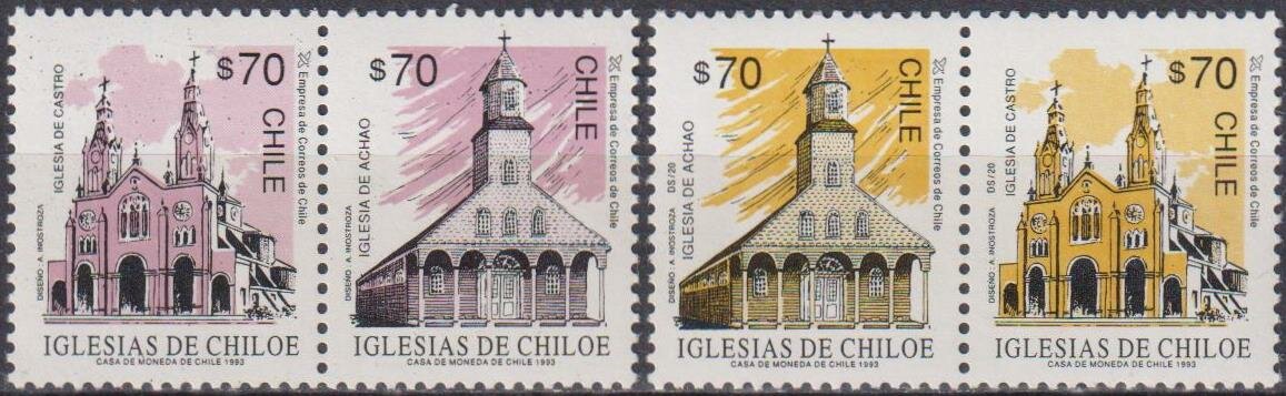 Почтовые марки Чили 1993г. "Церкви" Архитектура, Церкви MNH