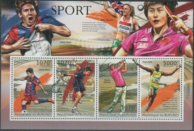 Почтовые марки Бурунди 2012г. "Спорт" Футбол, Теннис, Спорт MNH