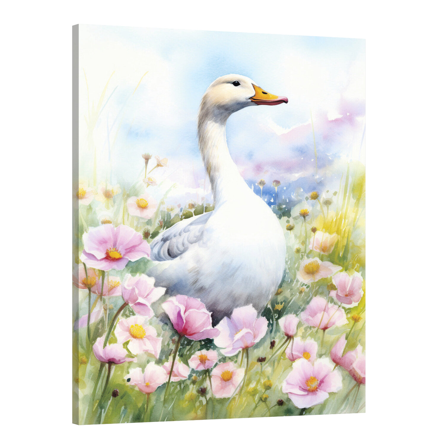 Интерьерная картина 50х70 "Гусь среди лугов и цветов"
