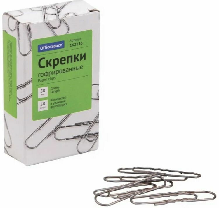 Скрепки 50 мм металл. гофрир. OfficeSpace 50 шт/уп арт.162156
