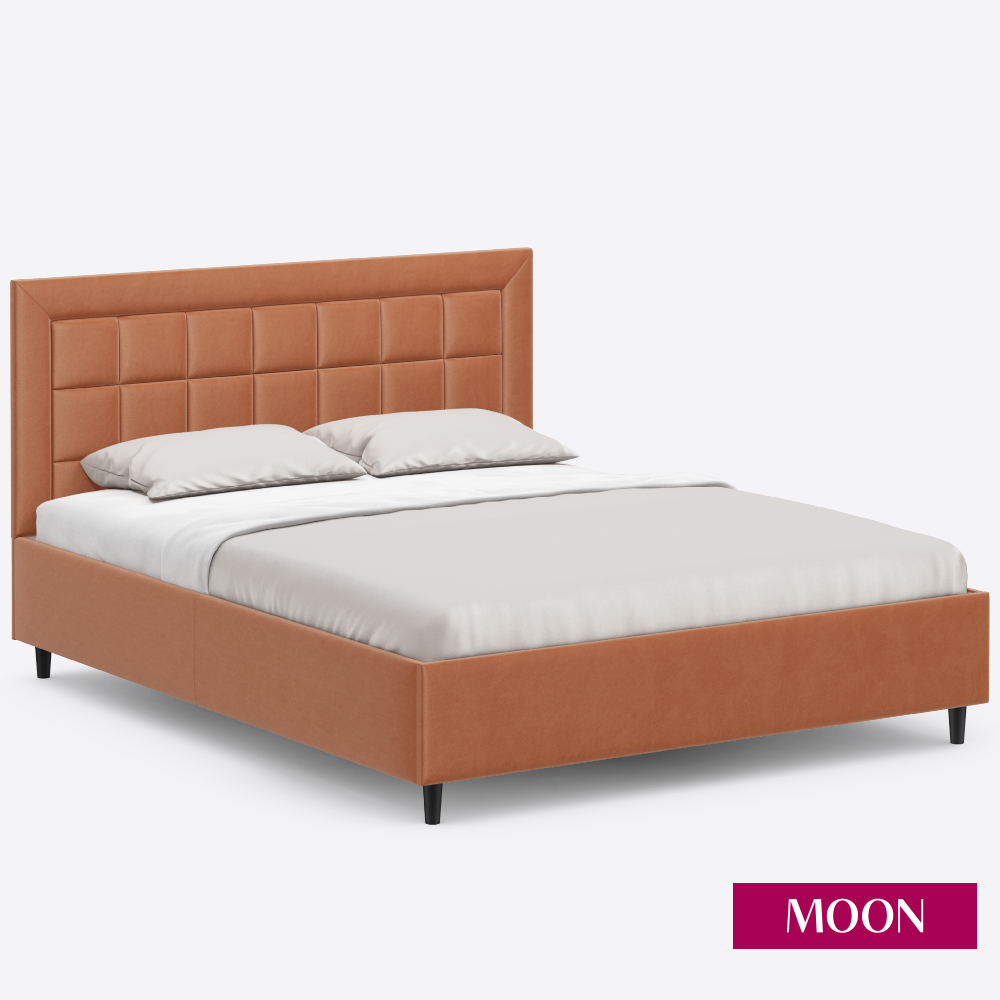 Кровать двуспальная с подъемным механизмом на ножках, MOON FAMILY 1251, размер 140х200 см, велюр оранжевый. Ортопедическое основание в комплекте.