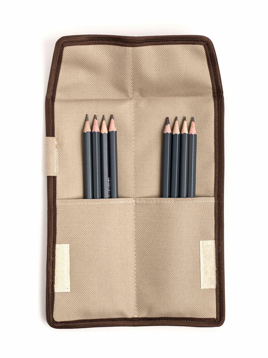 Набор карандашей чернографитных GRAF'ART 8шт. 2H-8B тканевый пенал черный