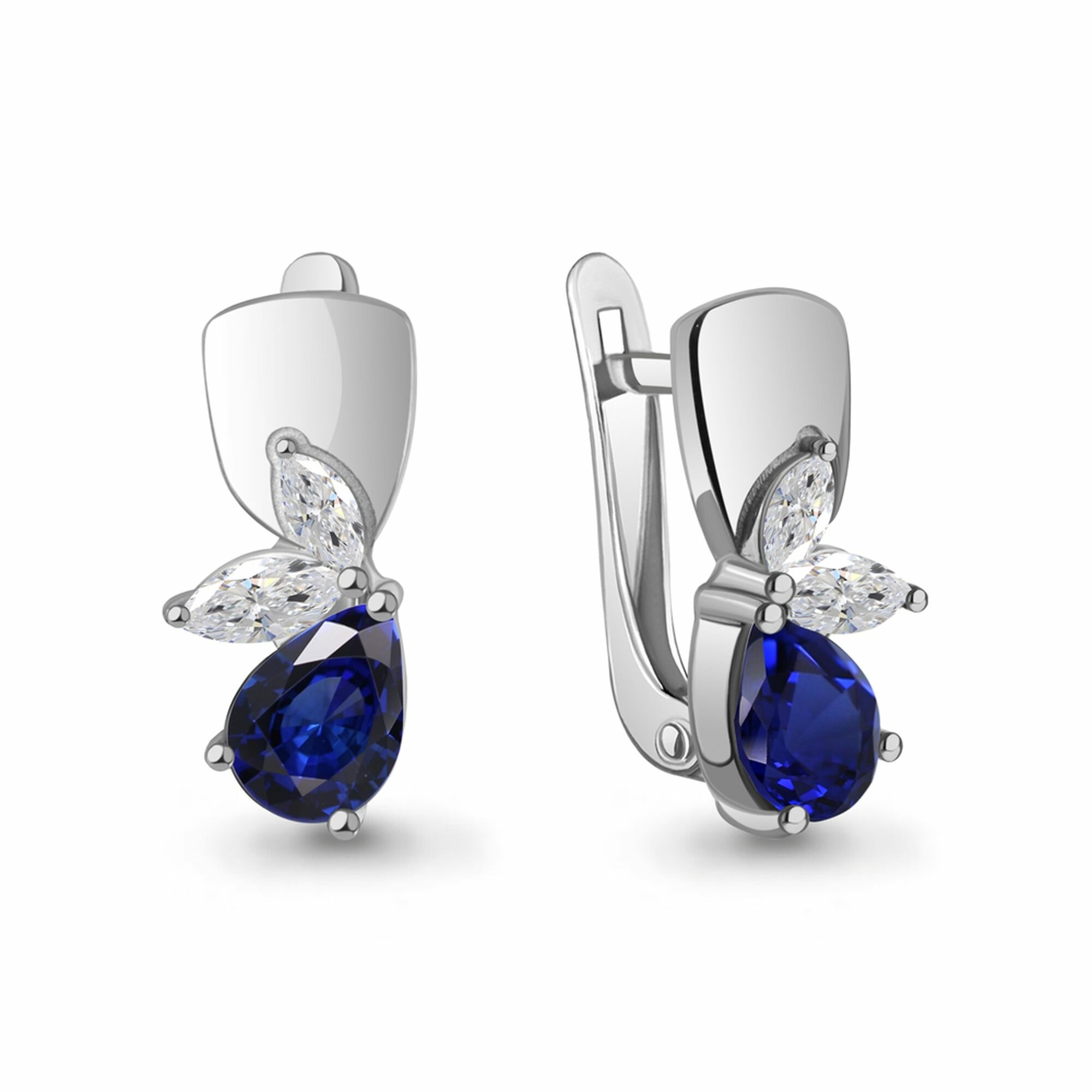 Серьги, серебро, 925 проба, родирование, сапфир синтетический, фианит