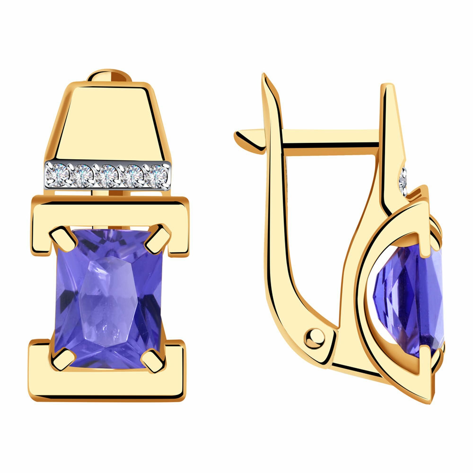 Серьги, красное золото, 585 проба, танзанит, фианит