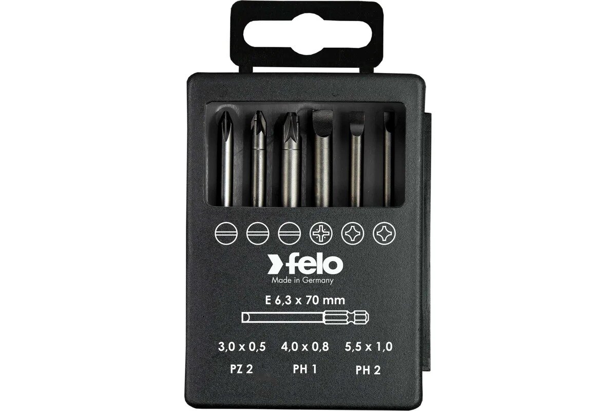 Набор бит SL/PZ/PH Industrial 70 мм в кейсе, 6 шт Felo 03092716