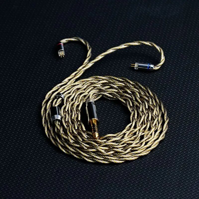 XINHS 4-жильный золотой серебряный аудио кабель для наушников 4.4MM, KZ-QDC