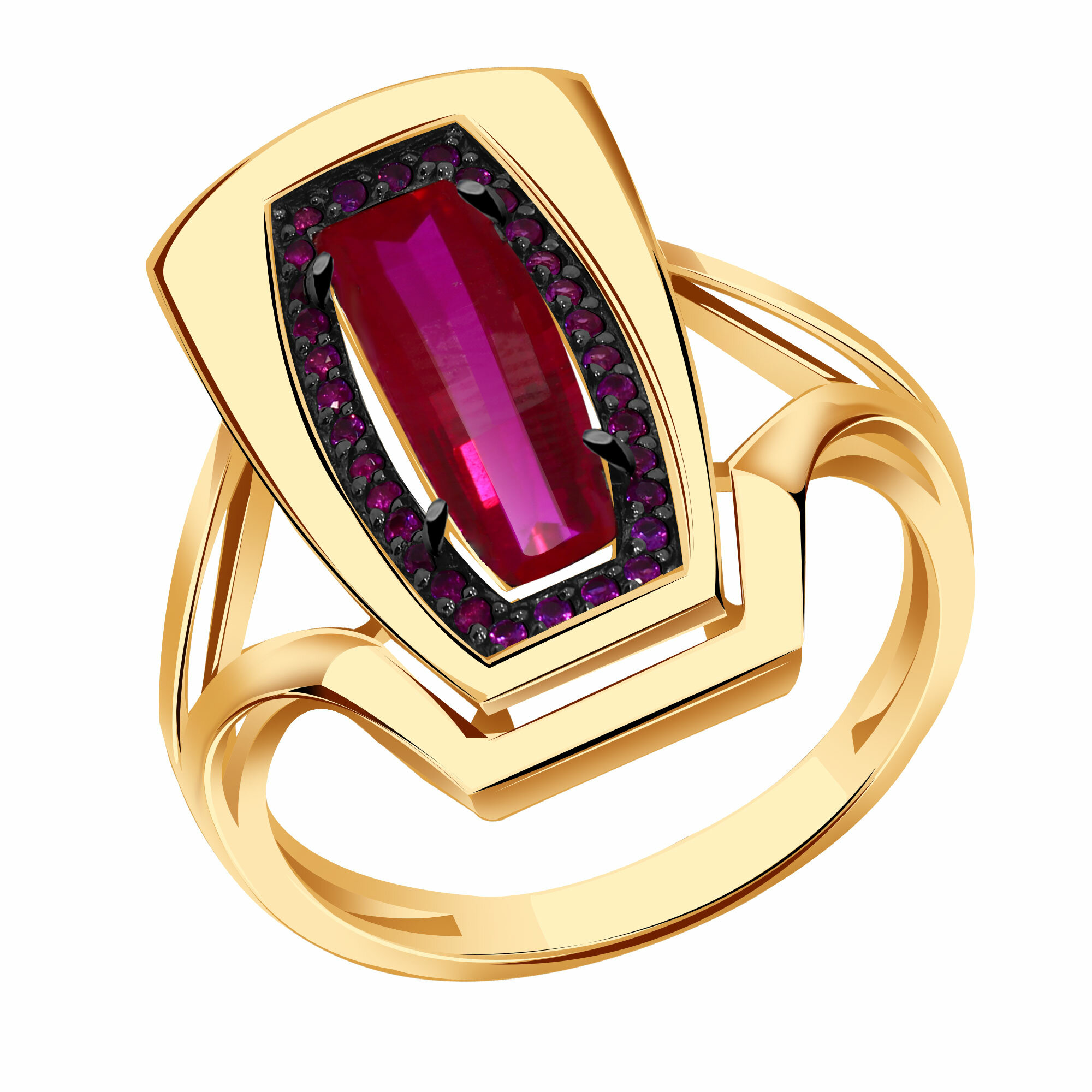 Кольцо, красное золото, 585 проба, корунд, фианит