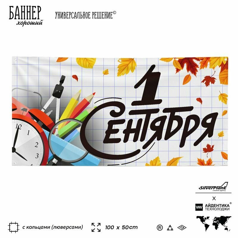 Баннер для праздника, 1 сентября, День Знаний, 100х50 см, белый, SilverPlane х Айдентика Технолоджи