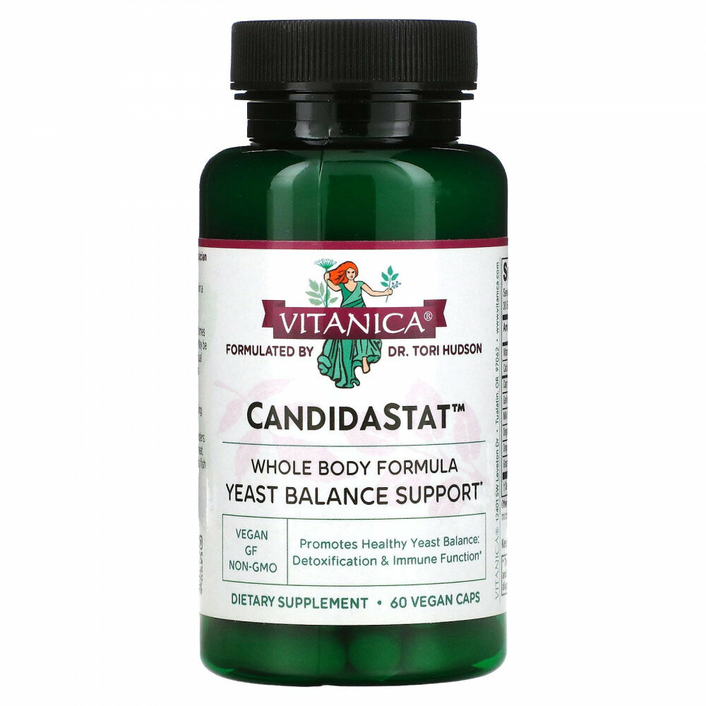 Vitanica, CandidaStat, поддержка баланса дрожжей, 60 вегетарианских капсул