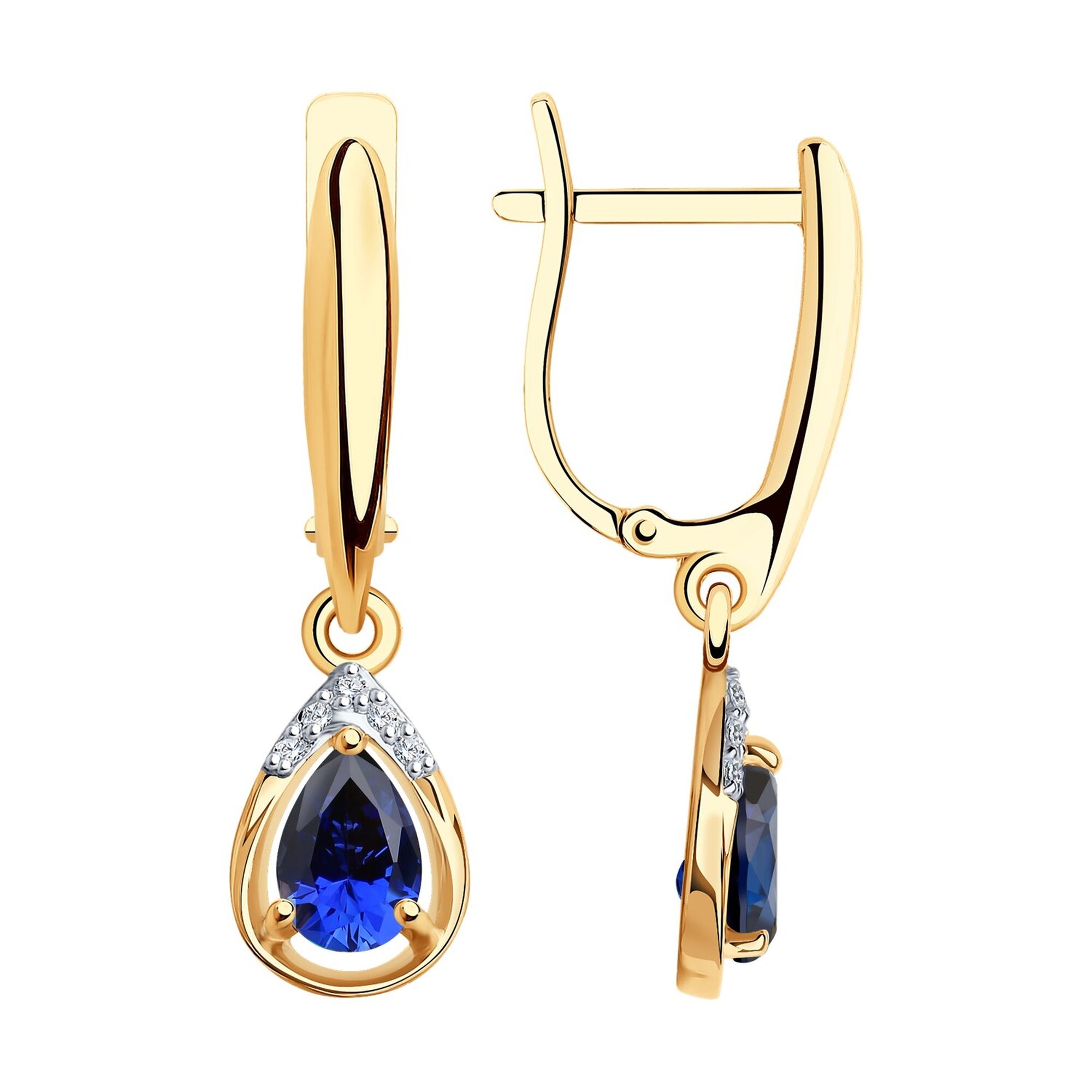 Серьги, красное золото, 585 проба, бриллиант, корунд