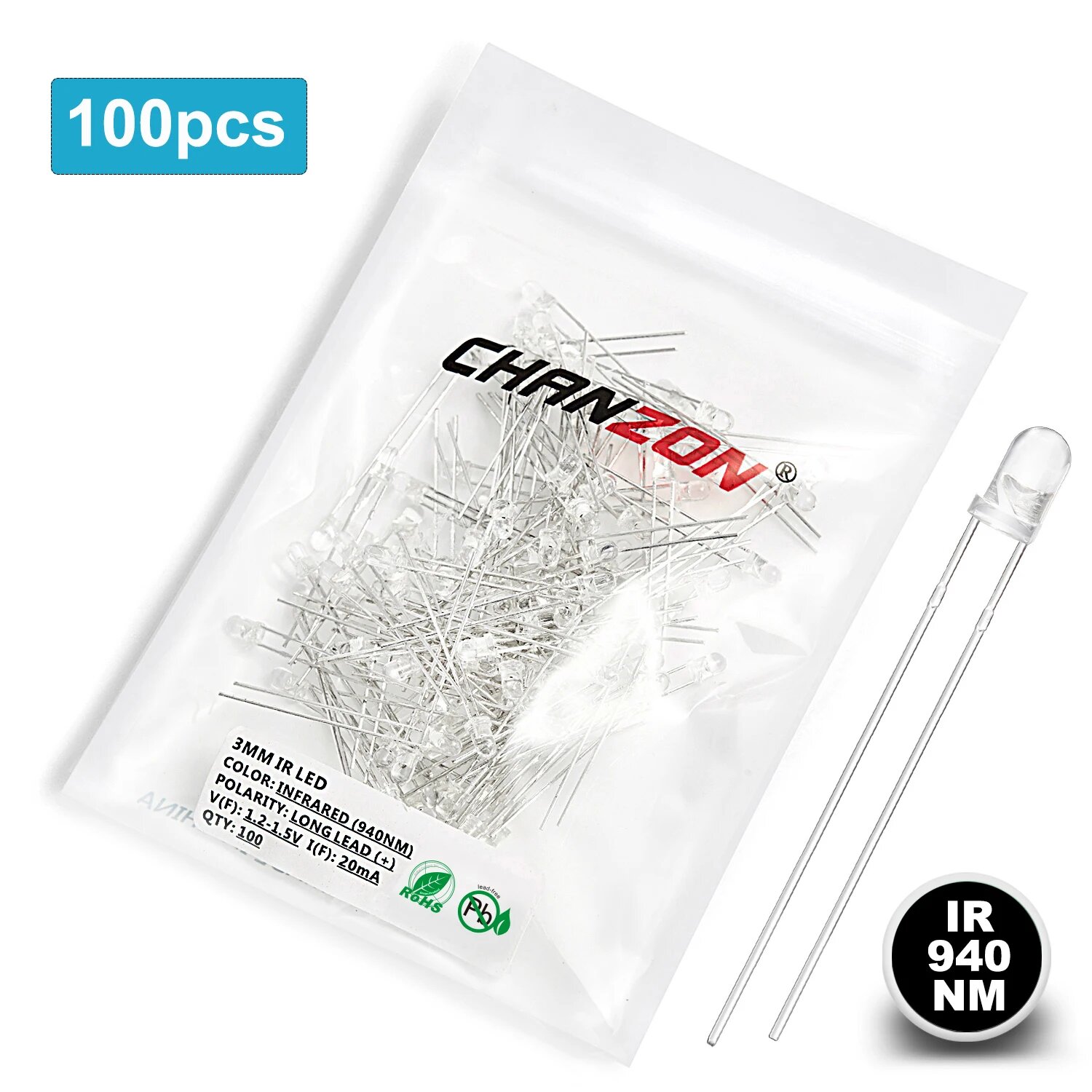 CHANZON ИК светодиоды 3 мм 5 мм 10 мм 850 нм 940 нм 3mm 940nm Emitter