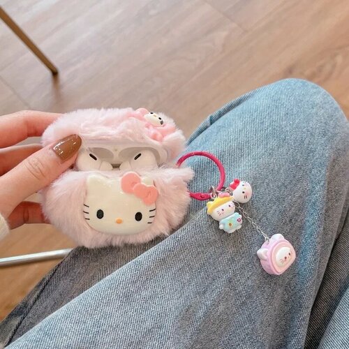 Пушистый чехол MINISO Hello Kitty для AirPods 4 Pro, Airpods Pro2 ...