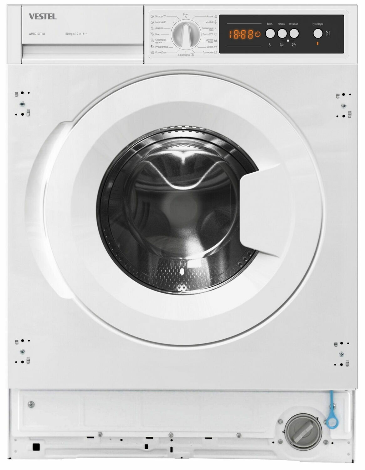 Встраиваемая стиральная машина Vestel WMBI7100T1W белый, 81.8x59.8x54.5 см, 7 кг, 1200 об/мин, Турция