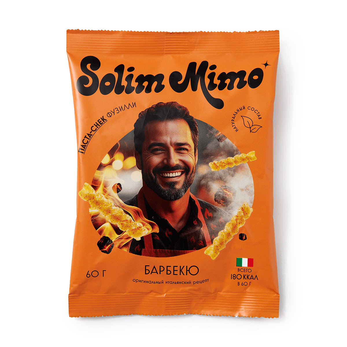Паста-снек Solim Mimo "Фузилли", барбекю, 60 грамм, флоу-пак