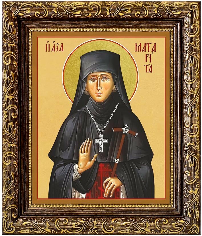 Преподобномученица Маргарита (Гунаропуло), икона в широкой темной пластиковой рамке 19*22,5 см