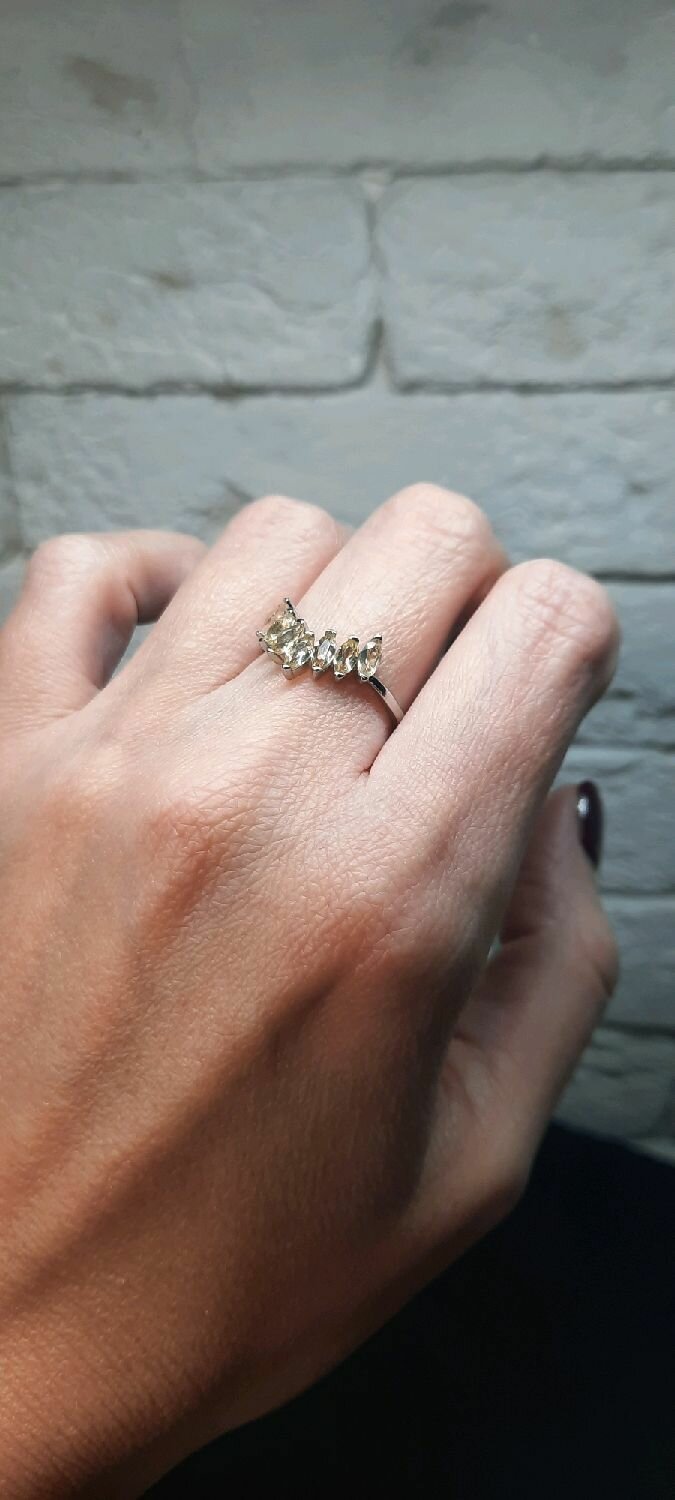 Кольцо, цитрин, фианит