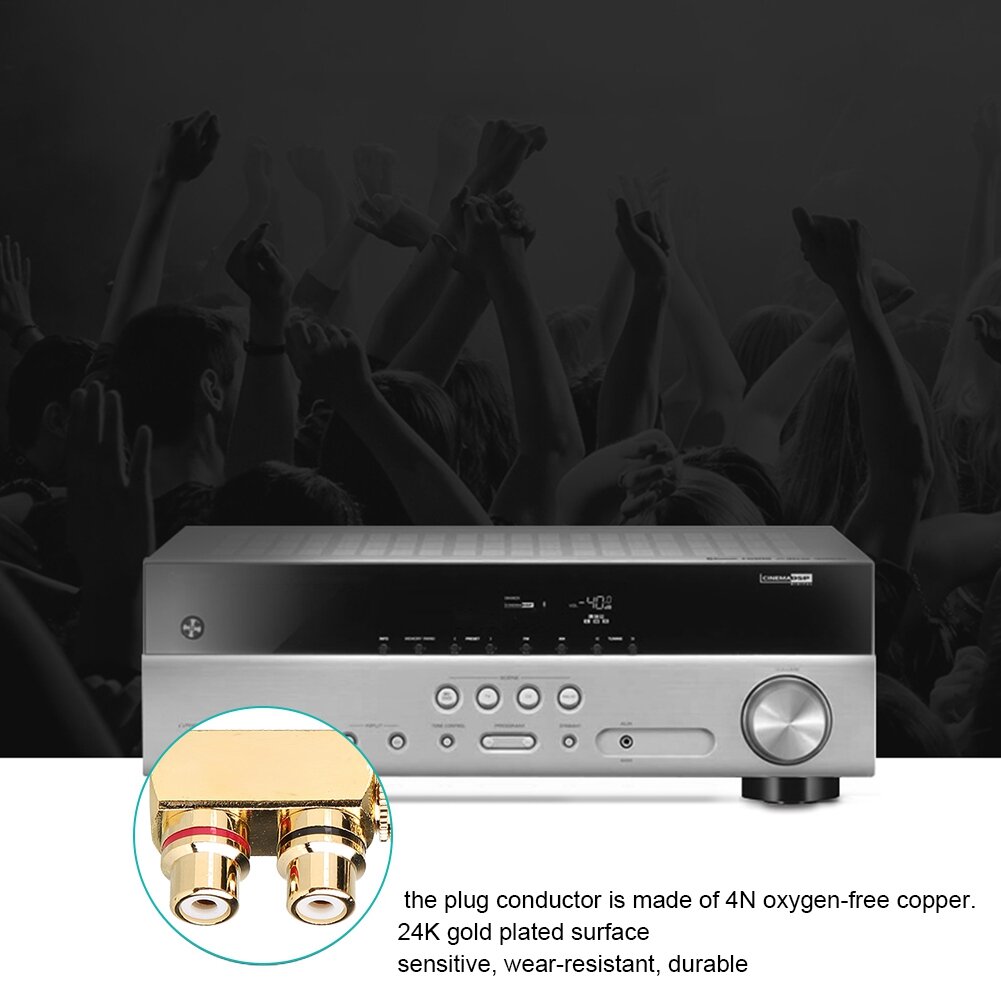 2pcs Адаптер Мужской-Ножной Трехходовой Сплиттер Аудио Видео Прямоугольный Угол Цвет Золотой Материал Чистой Медали с Золотым Покрытием 24K