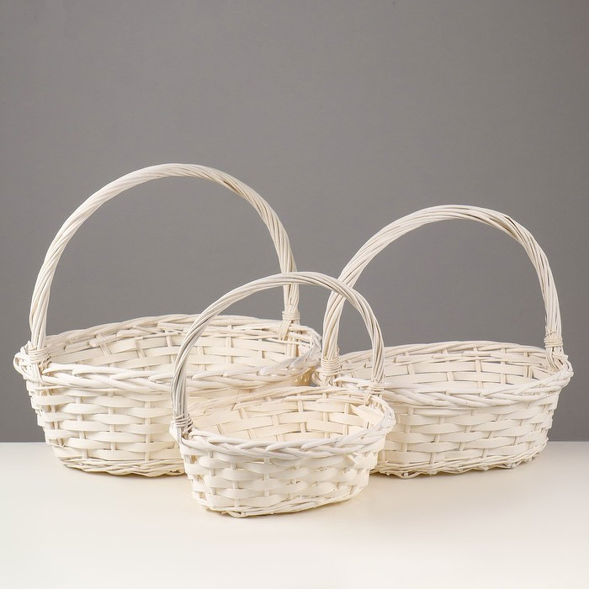 Набор корзин плетеных, 47х39х17/43, 40х32х15/38, 33х25х13/33 см, 3 шт, белый, ива