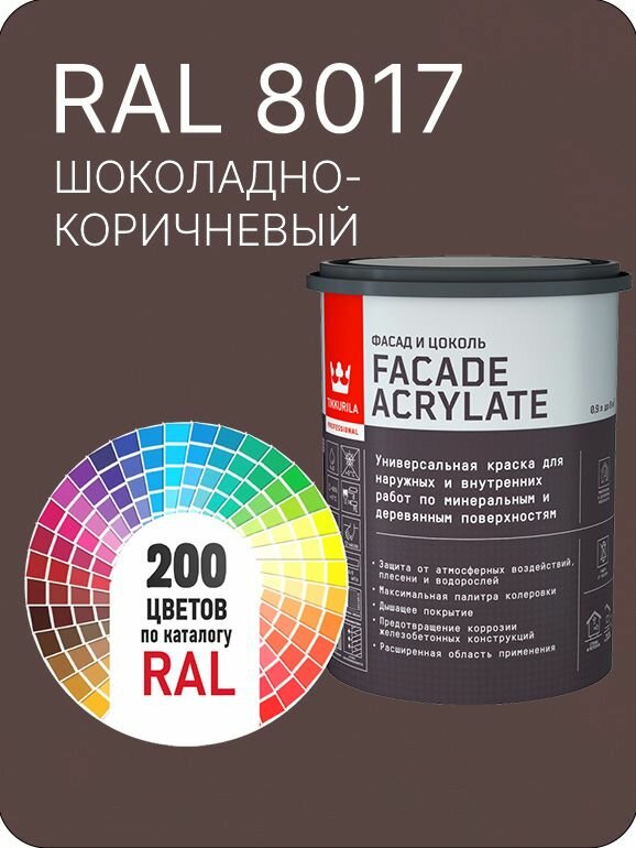 Tikkurila Facade Acrylate краска для фасадов и интерьеров цвет шоколадно-коричневый Ral 8017 0.9 л.
