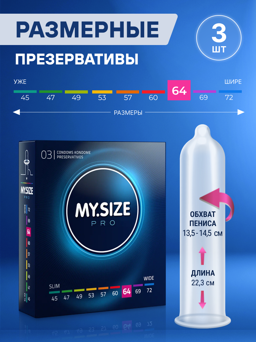 MY.SIZE / MY SIZE размер 64 (3 шт.)/ Майсайз презерватив большого размера XXL - ширина 64 мм