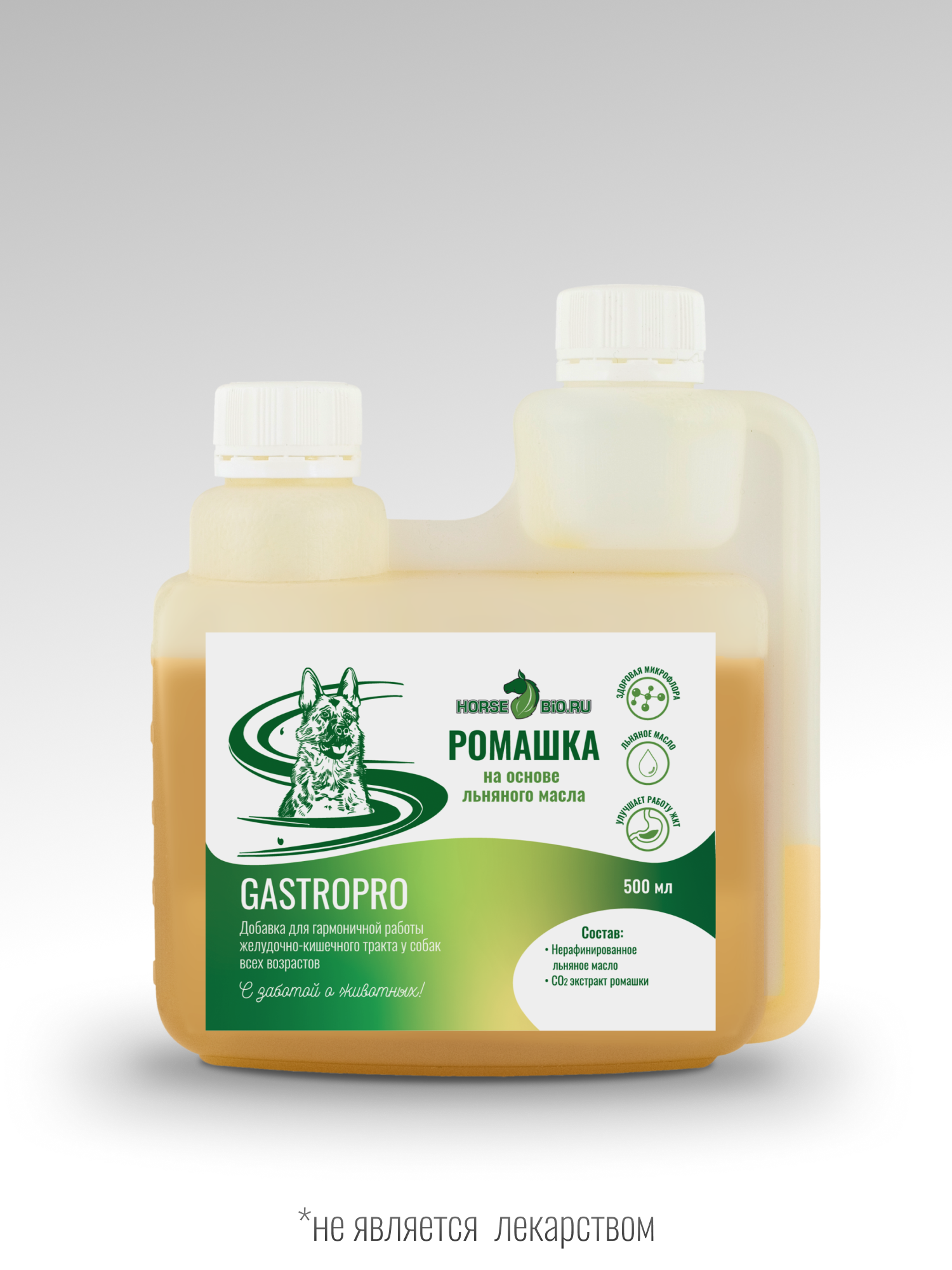 Добавка к корму Horse-Bio Эликсир ромашка GastroPro для собак на основе льняного масла, 500 мл