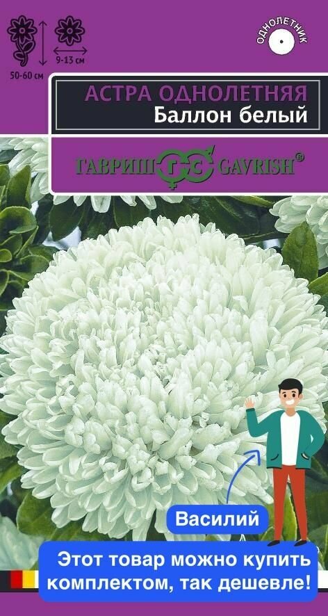 Астра однолетняя густомахровая Баллон белый
