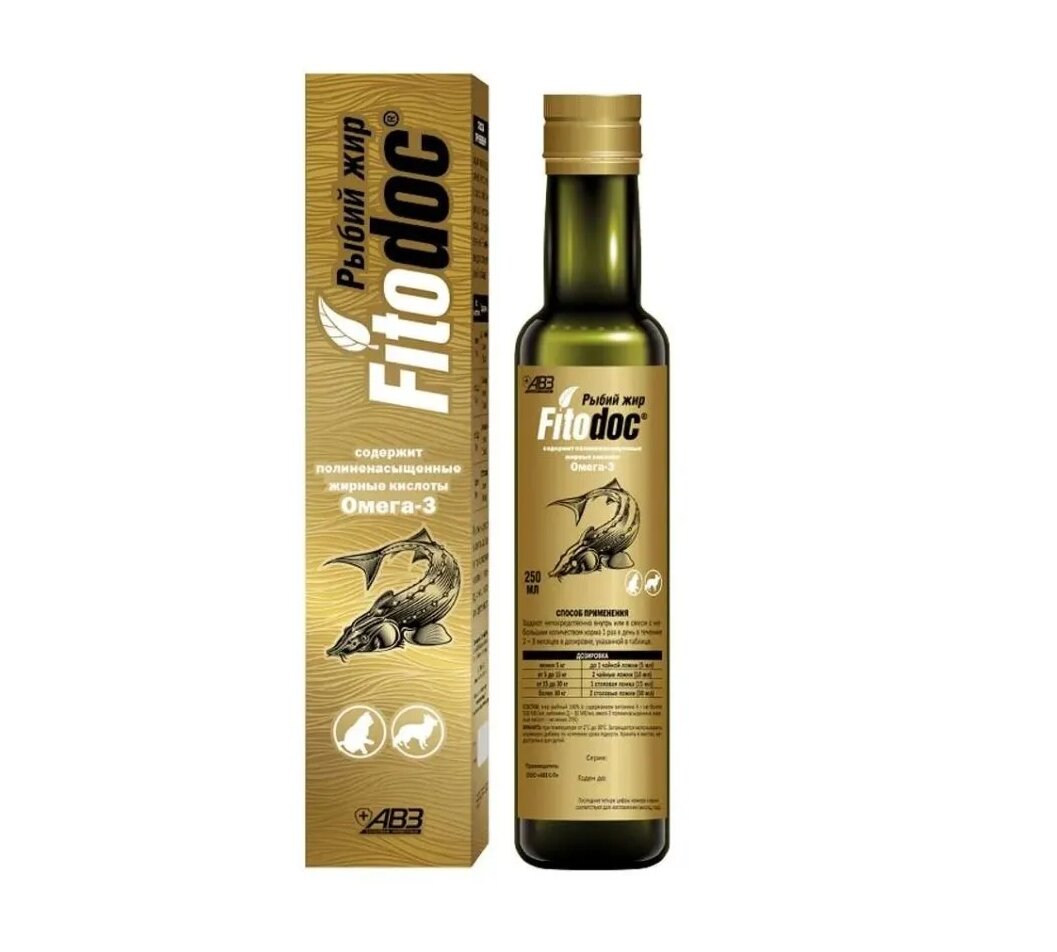 Фитодок Рыбий жир для кошек и собак, 250 мл, "Агроветзащита"