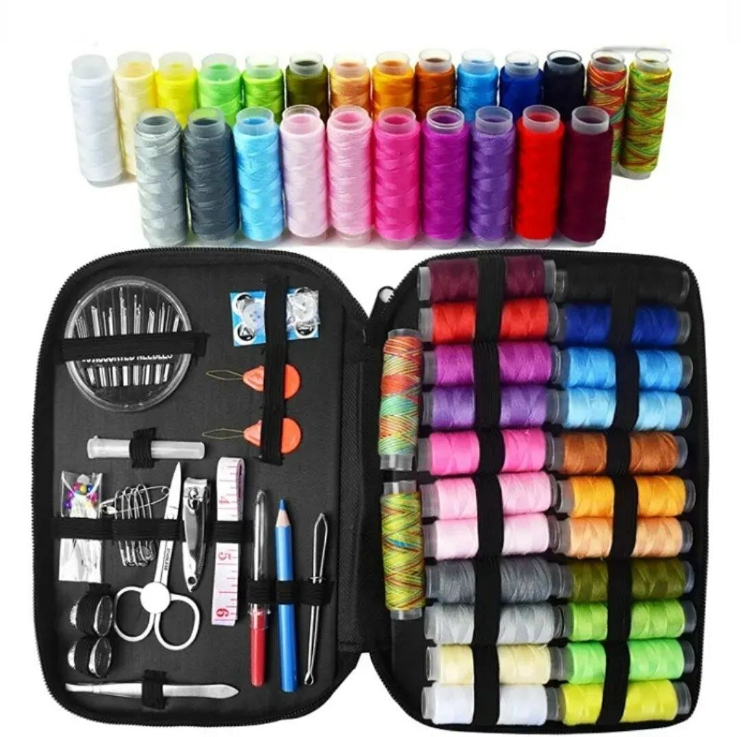 Набор органайзер для шитья "Игольница", черный, 24 катушки, 30 игл, 10 булавок