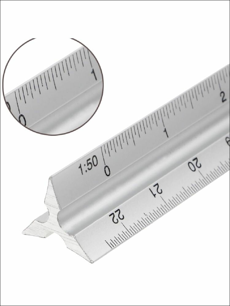Металлическая линейка 30 см трехгранная масштабная серебристая