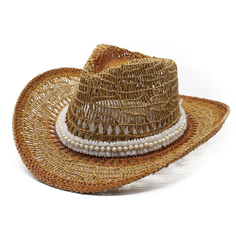 Многоцелевая Соломенная ковбойская шляпа 2024 Унисекс Лето Пустотелая Солома / SY-11038
