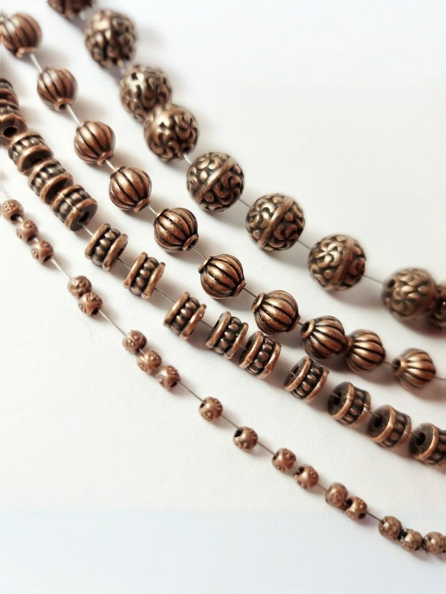 Бусины металлические 3-10мм. 100шт. Цвет медный.